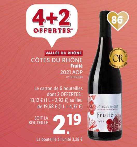 Promo Côtes Du Rhône Fruité 2021 Aop chez Lidl - iCatalogue.fr