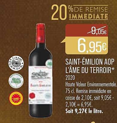 Promo Saint-émilion Aop L'âme Du Terroir 2020 chez Match - iCatalogue.fr