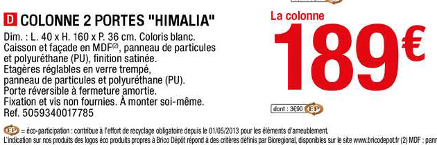 Promo Colonne 2 Portes "himalia" chez Brico Dépôt - iCatalogue.fr