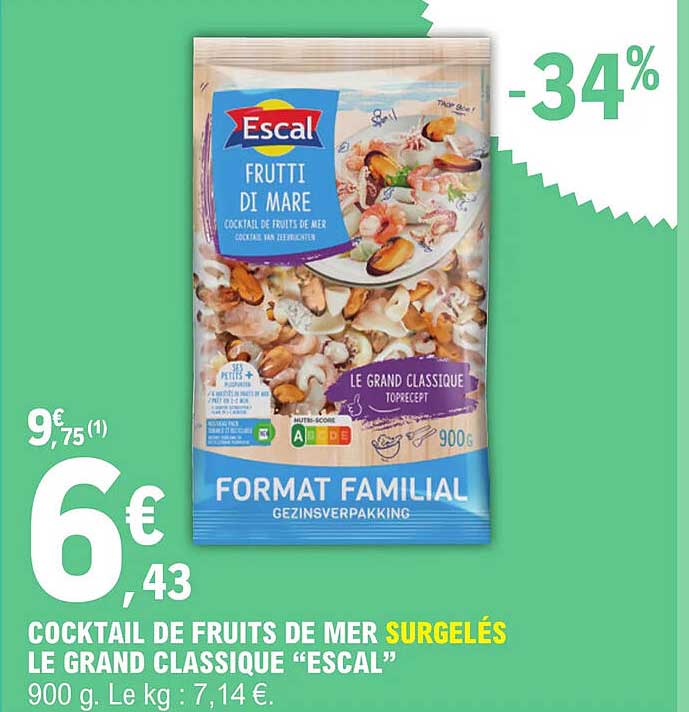 Promo Cocktail De Fruits De Mer Surgelés Le Grand Classique "escal ...