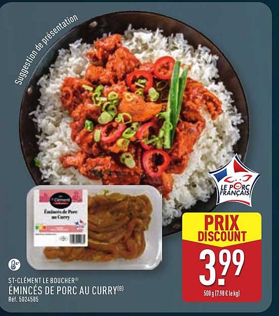 Promo ST-CLEMENT LE BOUCHER ÉMINCÉS DE PORC AU CURRY chez Aldi ...