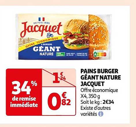 Promo Pains Burger Géant Nature Jacquet chez Auchan - iCatalogue.fr