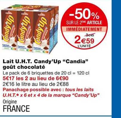 Promo Lait U.h.t Candy'up "candia" Gout Chocolate chez Monoprix ...