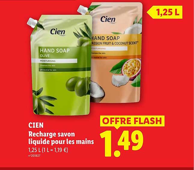 Promo CIEN Recharge Savon Liquide Pour Les Mains chez Lidl - iCatalogue.fr