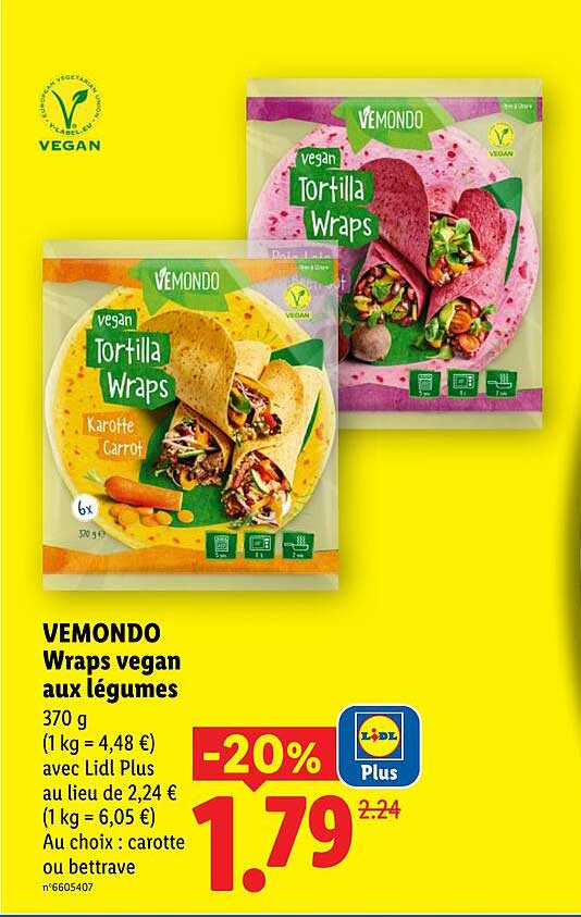 Promo VEMONDO Wraps Vegan Aux Légumes chez Lidl - iCatalogue.fr