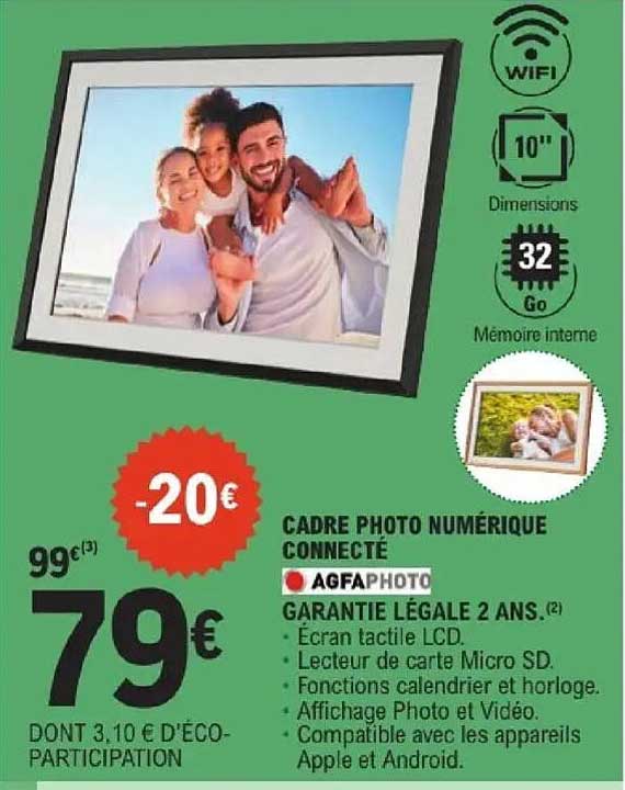 Promo AGFA PHOTO CADRE PHOTO NUMÉRIQUE CONNECTÉ chez E.Leclerc ...