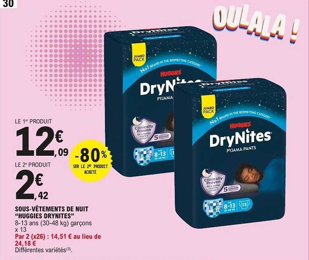 Promo Huggies DryNites chez E.Leclerc - iCatalogue.fr