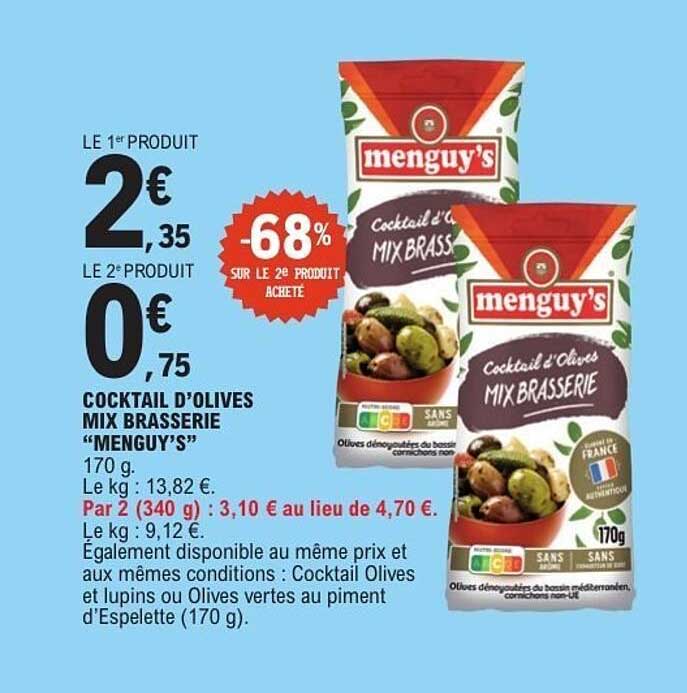Promo Menguys Cocktail D'Olives Mix Brasserie chez E.Leclerc ...