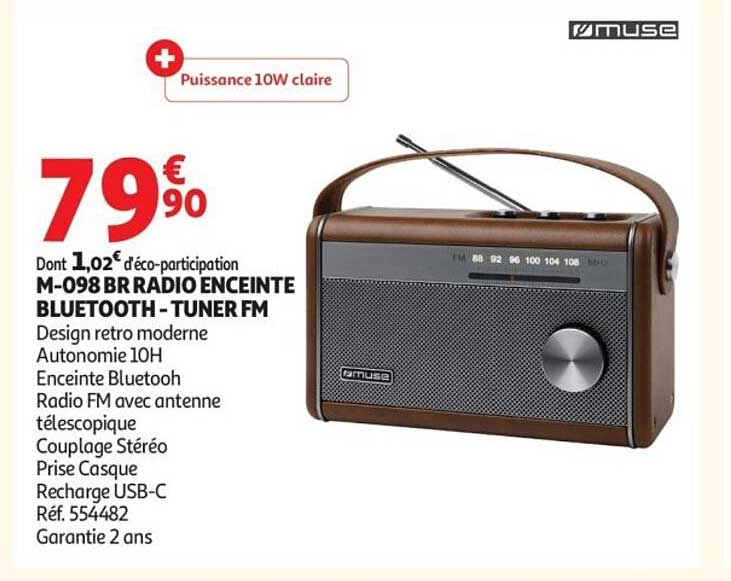 Promo Muse M-098 BR RADIO ENCEINTE BLUETOOTH - TUNER FM chez Auchan ...
