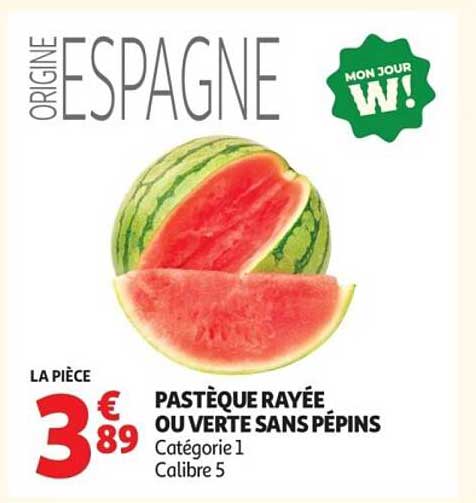 Promo Pastèque Rayée Ou Verte Sans Pépins chez Auchan - iCatalogue.fr