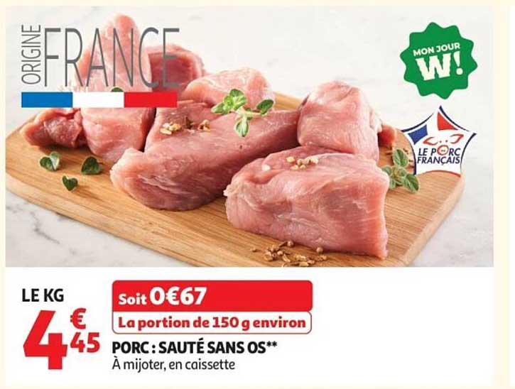 Promo PORC : SAUTÉ SANS OS chez Auchan - iCatalogue.fr