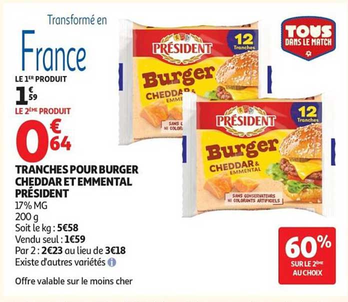 Promo Président Burger Cheddar & Emmental chez Auchan - iCatalogue.fr