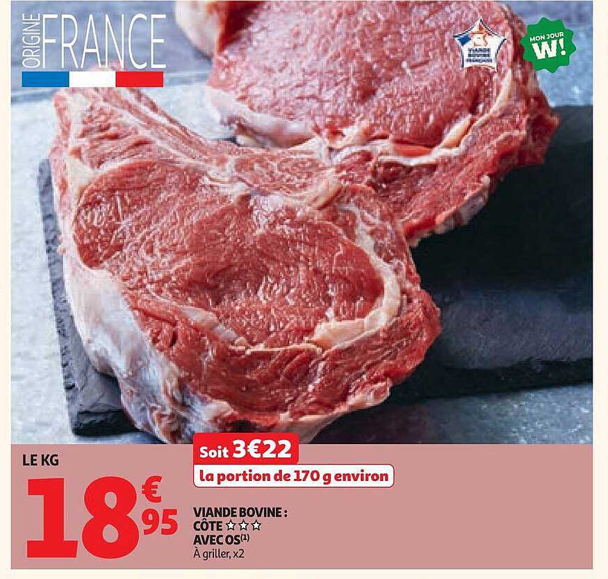 Promo VIANDE BOVINE : CÔTE AVEC OS chez Auchan - iCatalogue.fr