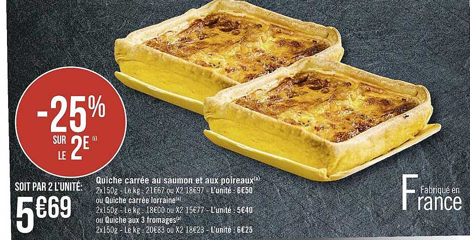 Promo Quiche Carrée Au Saumon Et Aux Poireaux chez Casino Supermarchés ...