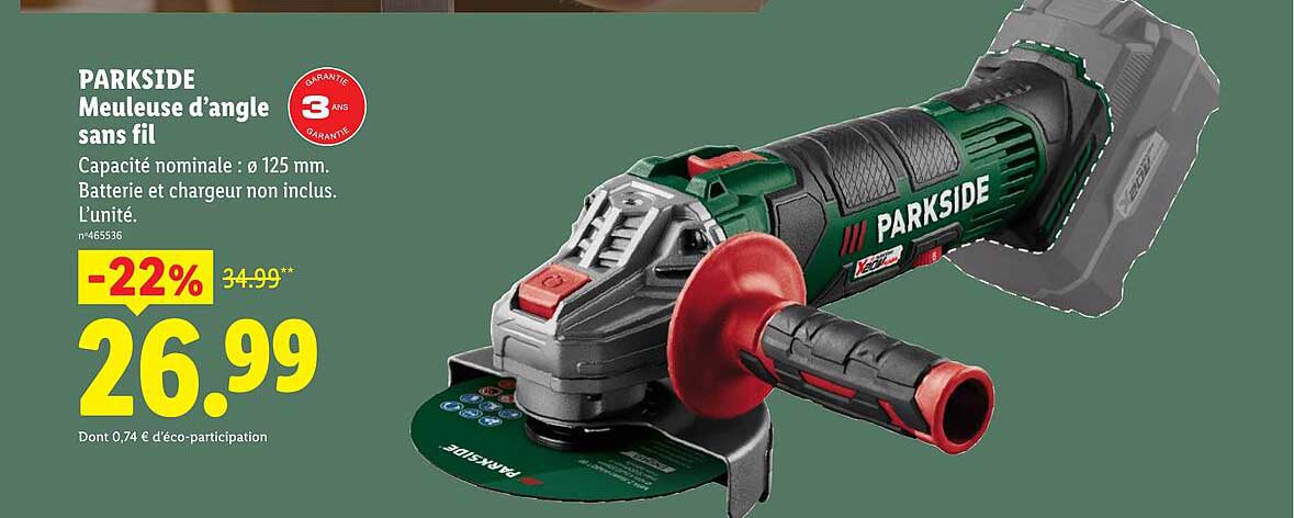 Promo PARKSIDE Meuleuse D'angle Sans Fil chez Lidl - iCatalogue.fr