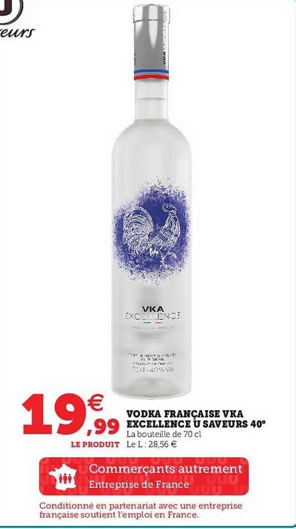 Promo Vodka Française Vka Excellence U Saveurs 40° chez Hyper U ...