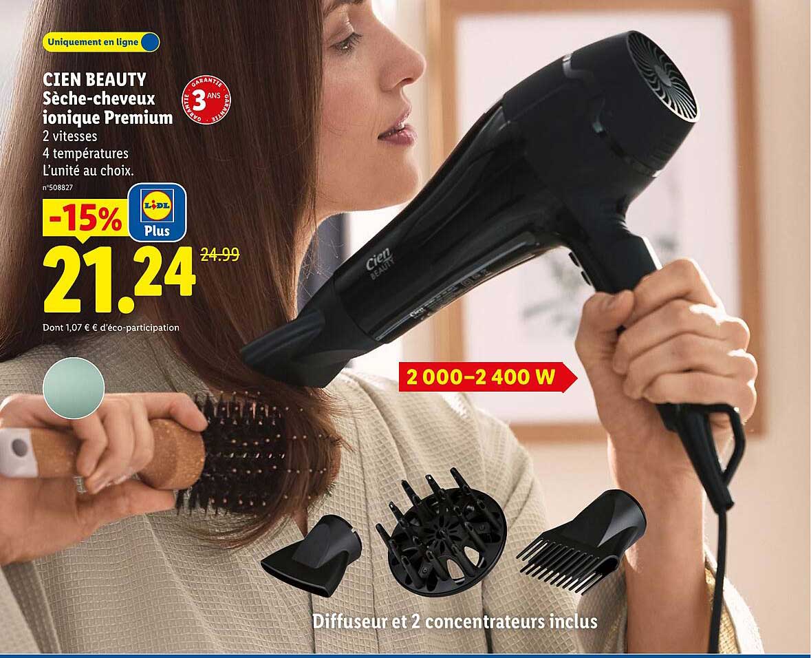 Promo CIEN BEAUTY Sèche-cheveux Ionique Premium chez Lidl - iCatalogue.fr