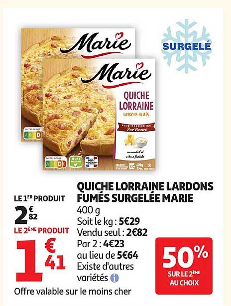 Promo Marie Quiche Lorraine Lardons Fumés Surgelée chez Auchan ...