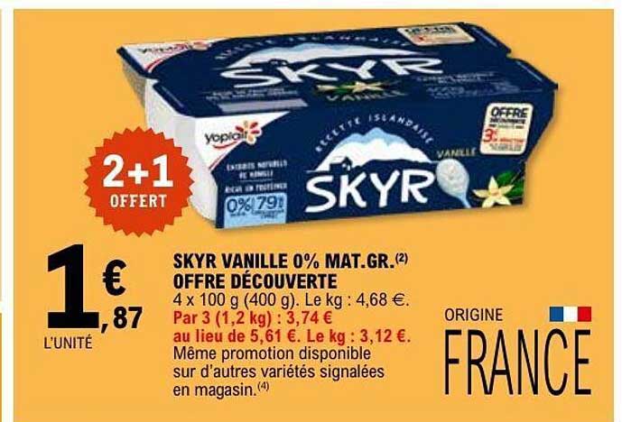 Promo Skyr Vanille 0% Mat.Gr. Offre Découverte chez E.Leclerc ...