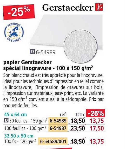 Promo Papier Gerstaecker Spécial Linogravure chez Le Géant des Beaux ...