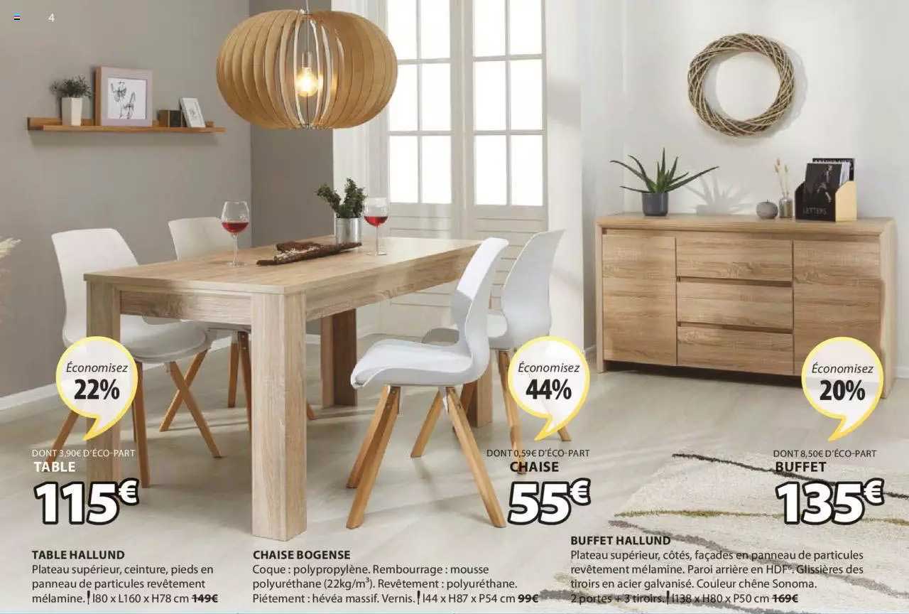 Promo Table Hallund Chaise Bogense Buffet Hallund chez JYSK - iCatalogue.fr