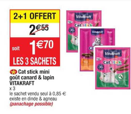 Promo Cat Stick Mini Goût Canard & Lapin Vitakraft chez Cora ...