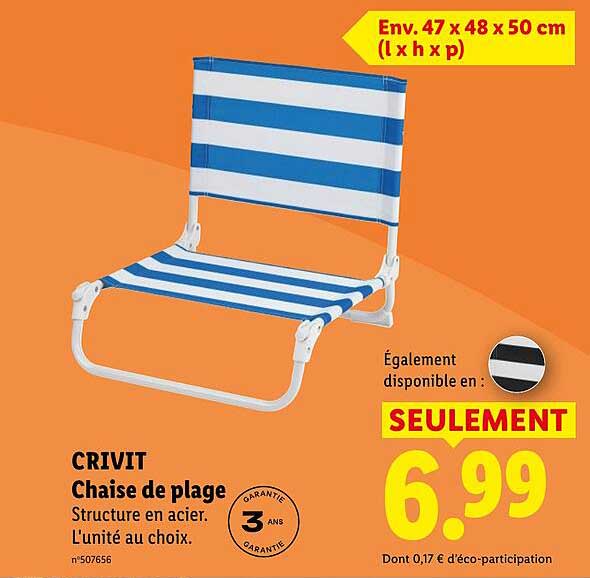 Promo CRIVIT Chaise De Plage chez Lidl - iCatalogue.fr