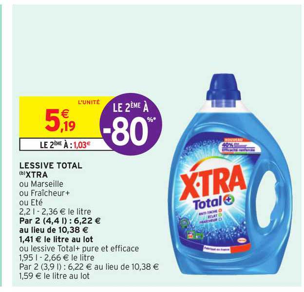 Promo Lessive Total Xtra Le 2ème à -80% chez Intermarché - iCatalogue.fr