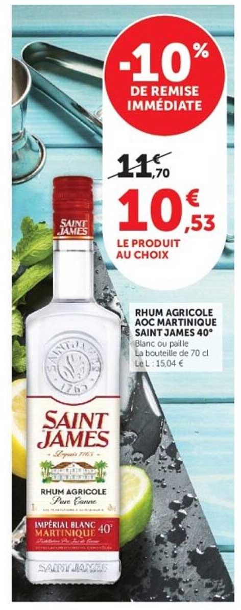 Promo Rhum Agricole Ambré Saint James 45° chez Super U - iCatalogue.fr