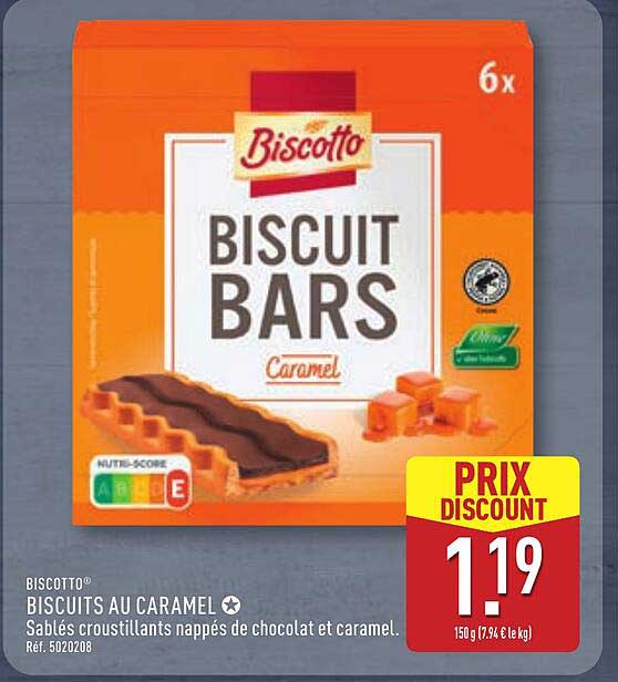 Promo Biscotto Biscuit Bars Caramel chez Aldi - iCatalogue.fr