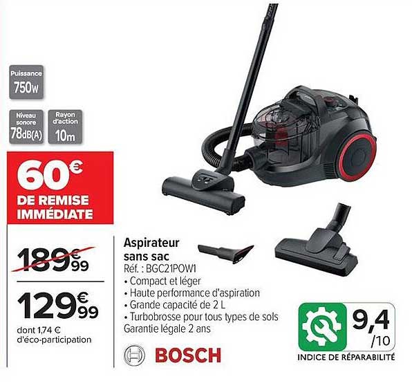 Promo BOSCH Aspirateur Sans Sac chez Carrefour - iCatalogue.fr