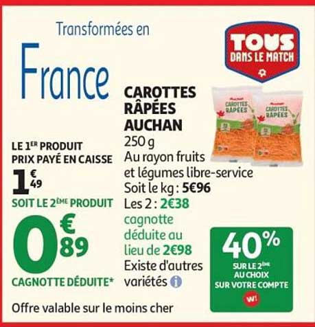 Promo CAROTTES RÂPÉES AUCHAN chez Auchan - iCatalogue.fr