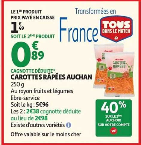 Promo CAROTTES RÂPÉES AUCHAN chez Auchan - iCatalogue.fr