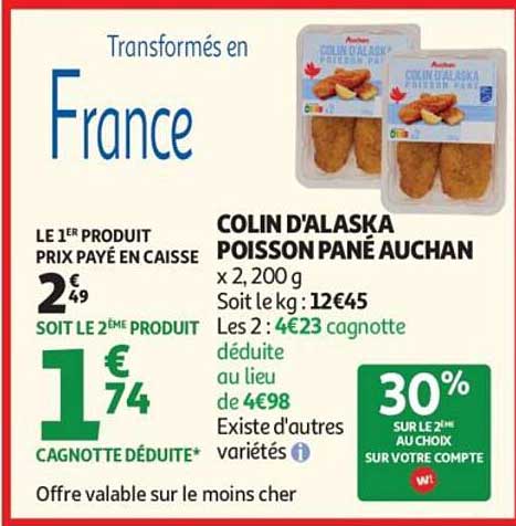 Promo COLIN D'ALASKA POISSON PANÉ AUCHAN chez Auchan - iCatalogue.fr