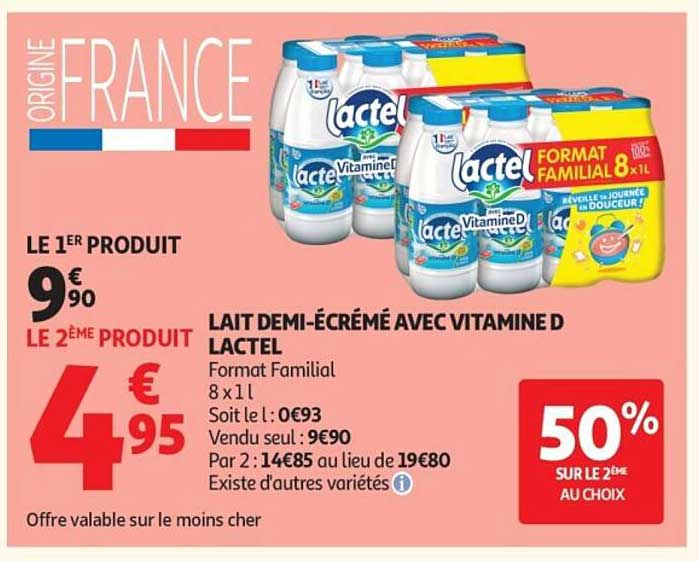 Promo Lactel Lait Demi-écrémé Avec Vitamine D chez Auchan - iCatalogue.fr