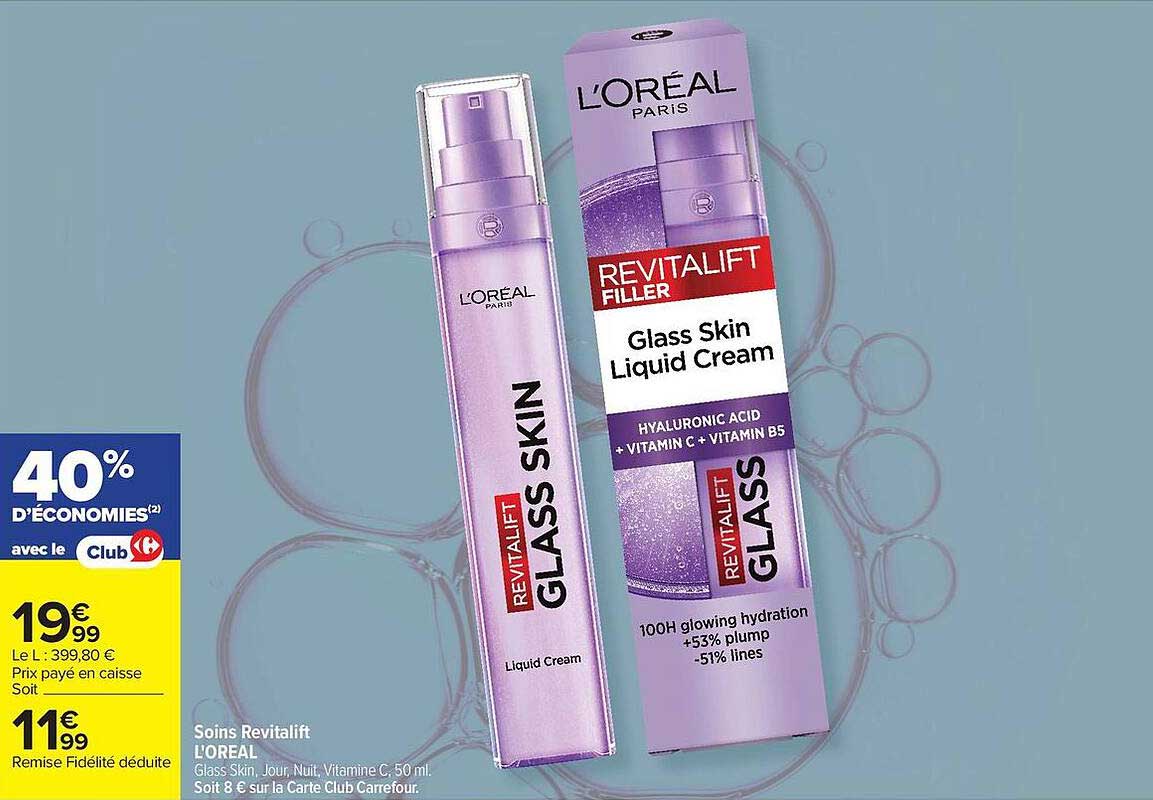 Promo L'OREAL REVITALIFT GLASS SKIN chez Carrefour - iCatalogue.fr