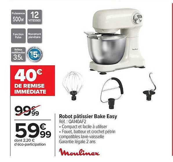 Promo Moulinex Robot Pâtissier Bake Easy chez Carrefour - iCatalogue.fr