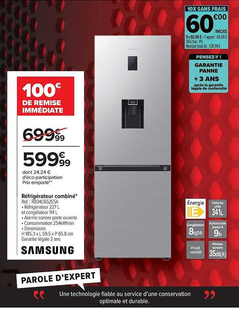 Promo Samsung Réfrigérateur Combiné chez Carrefour - iCatalogue.fr