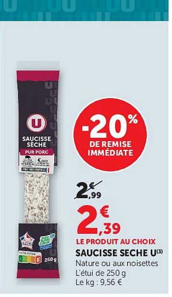 Promo U Saveurs SAUCISSE SÈCHE DE MONTAGNE chez Hyper U - iCatalogue.fr