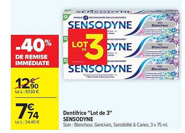 Promo SENSODYNE Dentifrice Lot De 3 chez Carrefour - iCatalogue.fr