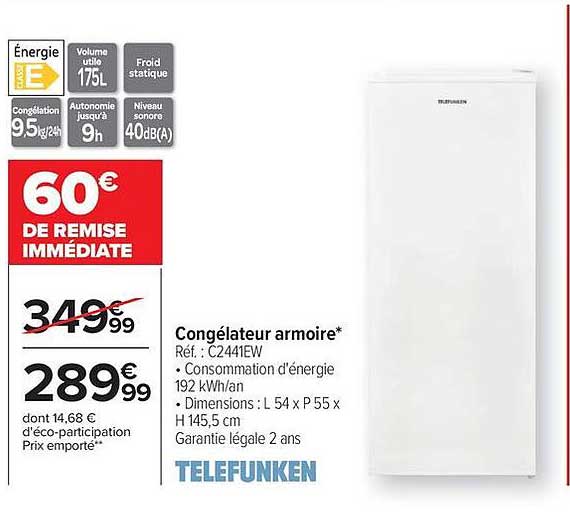 Promo TELEFUNKEN Congélateur Armoire chez Carrefour - iCatalogue.fr