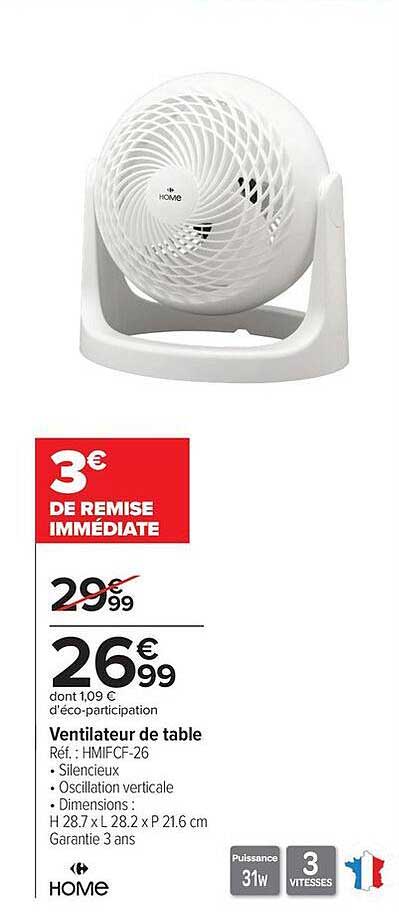 Promo Ventilateur De Table chez Carrefour - iCatalogue.fr
