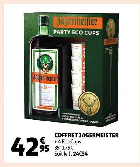 Promo Coffret Jagermeister +4 Eco Cups chez Auchan - iCatalogue.fr