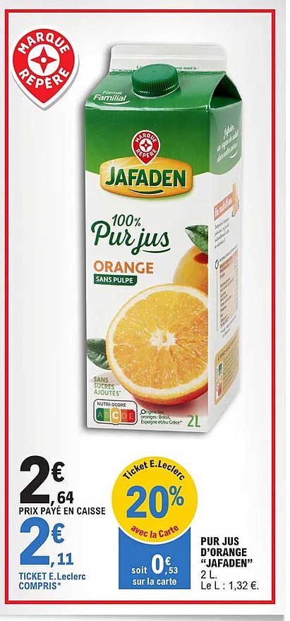 Promo Pur Jus D'orange "jafaden" chez E.Leclerc - iCatalogue.fr