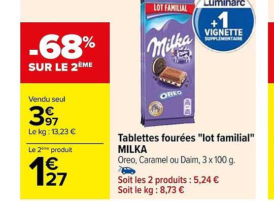 Promo Tablettes Fourrées "lot Familial" Milka chez Carrefour ...