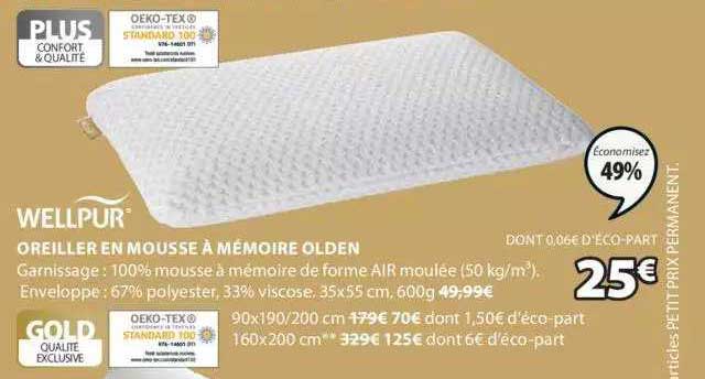 Promo Oreiller En Mousse à Mémoire Olden Wellpur chez JYSK - iCatalogue.fr