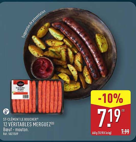 Promo ST-CLÉMENT LE BOUCHER 12 VÉRITABLES MERGUEZ chez Aldi - iCatalogue.fr