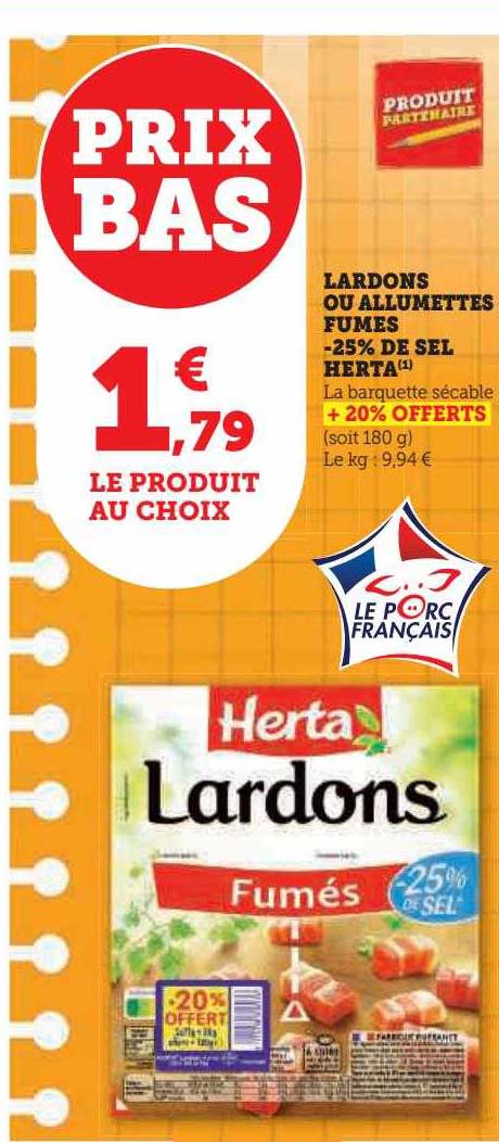 Promo Lardons Ou Allumettes Fumés -25% De Sel Herta chez Hyper U ...