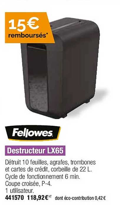 Promo Destructeur Lx65 Fellowes chez Plein ciel - iCatalogue.fr
