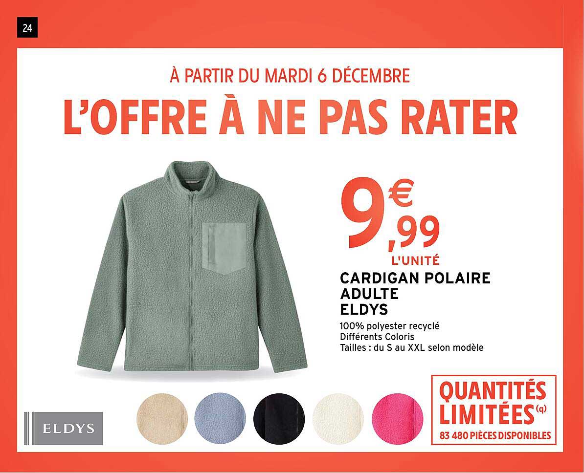 Promo Cardigan Polaire Adulte Eldys chez Intermarché - iCatalogue.fr